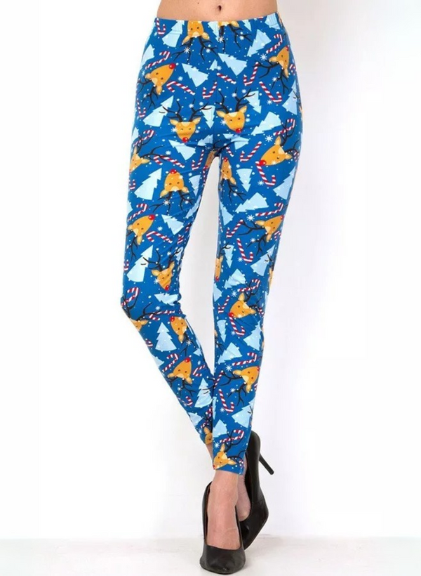 Soft Leggings - Blue Reindeer - Curvy & Stout