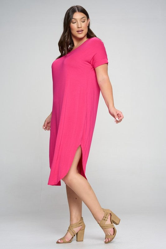 Bleikur midi pocket kjóll - Curvy & Stout