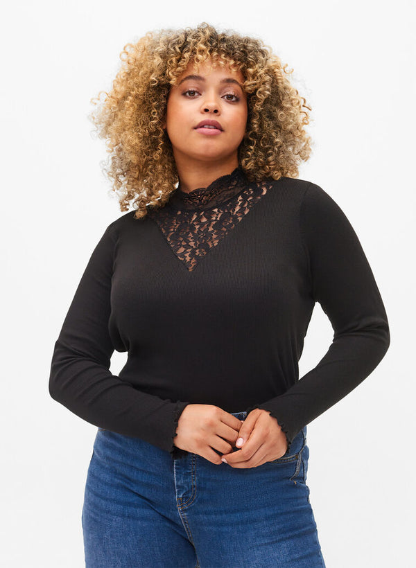 Liv High Neck Lace Blouse - Curvy & Stout