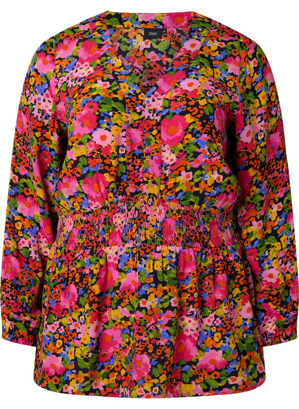Veni Flower Print Blússa - Curvy & Stout