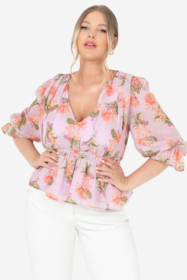 Fiona Tropical Blouse - Curvy & Stout