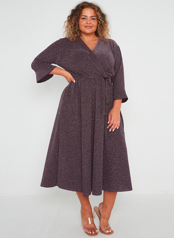 Pocketful Lurex Kjóll - Bleikur - Curvy & Stout